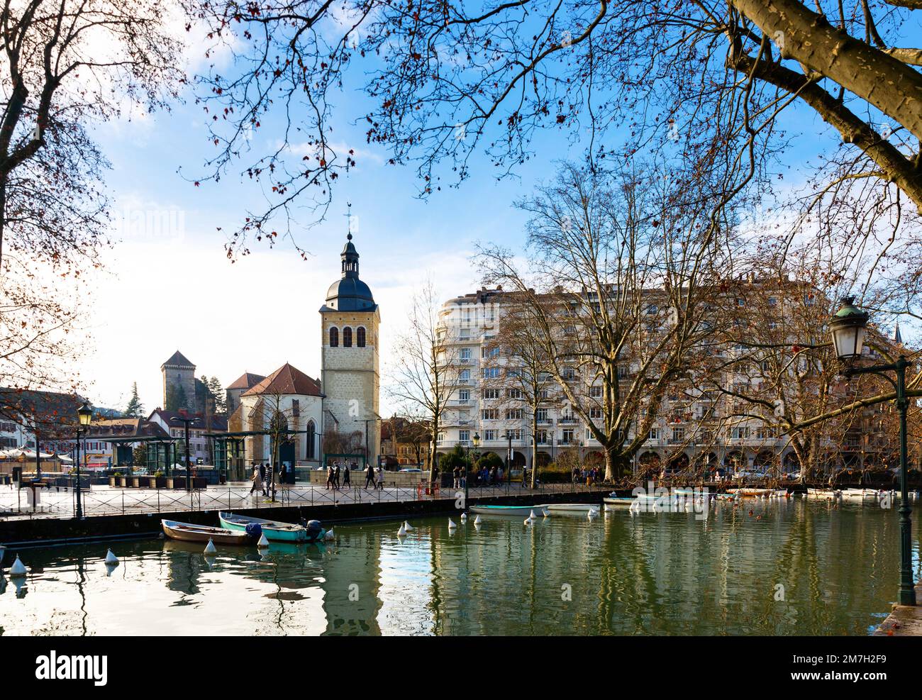 Annecy old town cityscape and Thiou river view and bridge Stock Photo ...