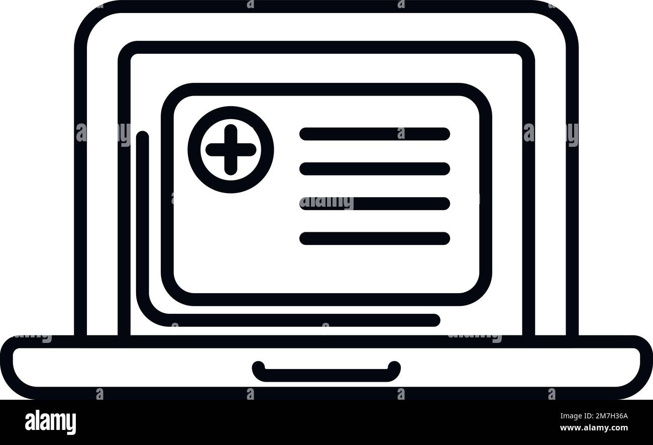 Laptop patient card icon outline vector. Record doctor. Computer ...