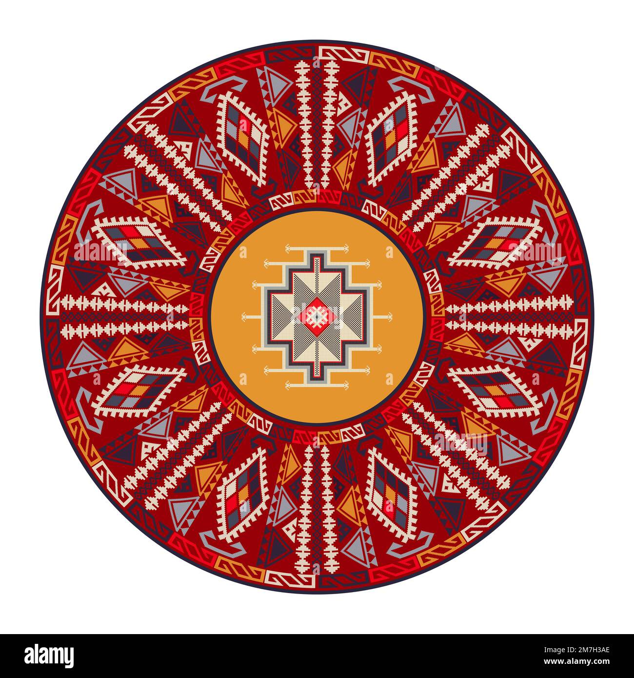 Traditional Kilim round decorative element, vector template Stock ...