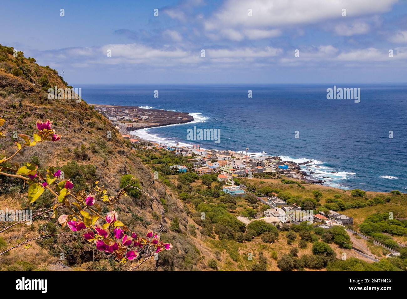 View from the lookout point to the small village Mosteiros on the ...