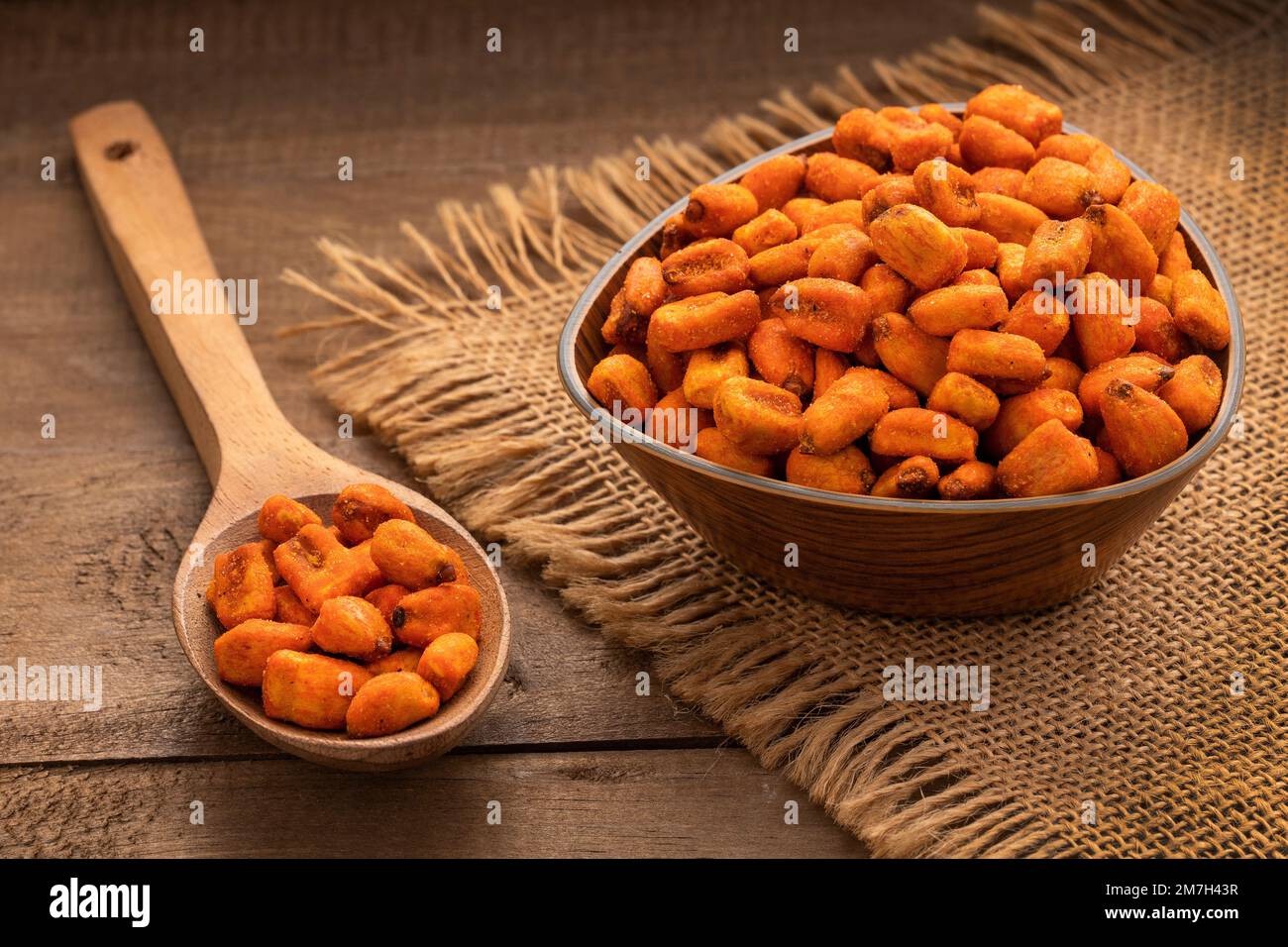 Crunchy salty chili corn - Zea mays. Toasted snacks in the bowl Stock ...