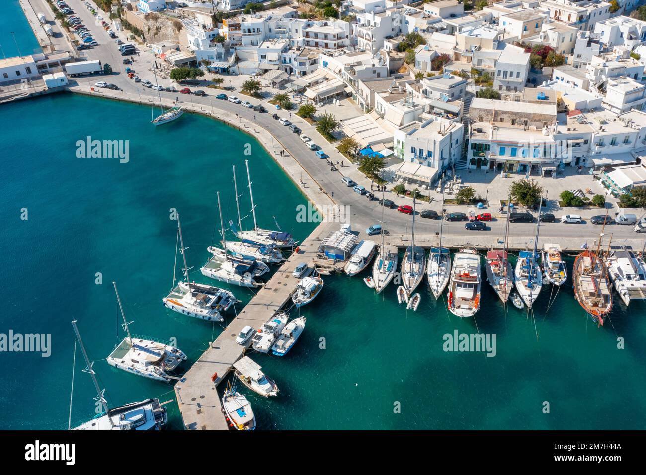 The harbor town of Adamas or Adamantas on the island of Milos. Cyclades ...