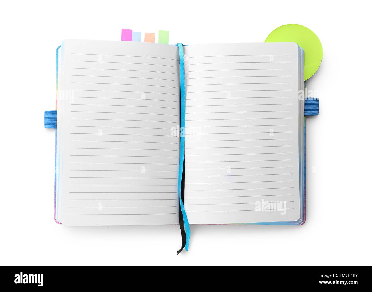 Blank open notebook with sticky notes on white background Stock Photo ...