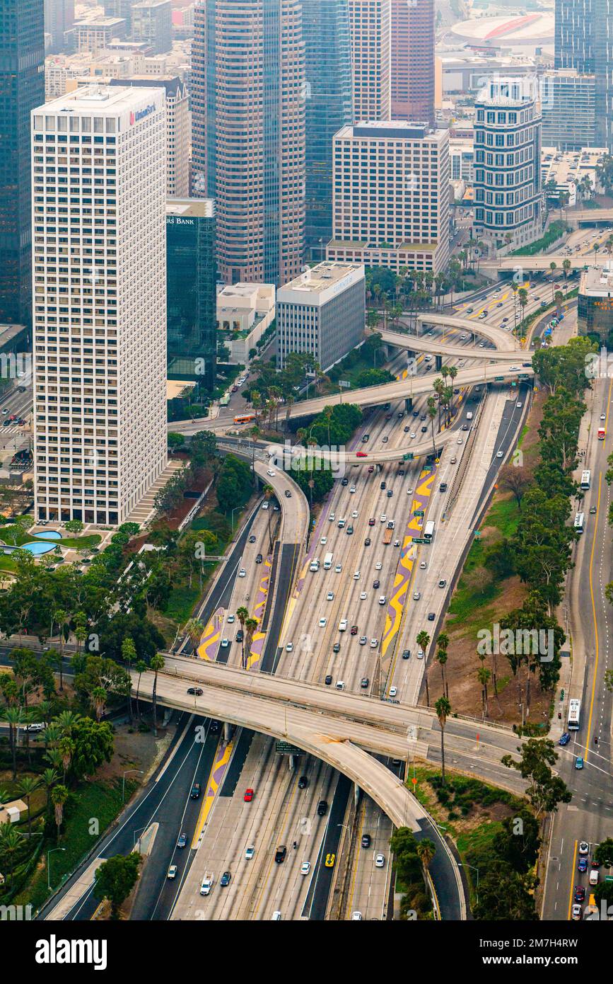 Downtown Los Angeles Route 110 Highway Aerial Stock Photo - Alamy