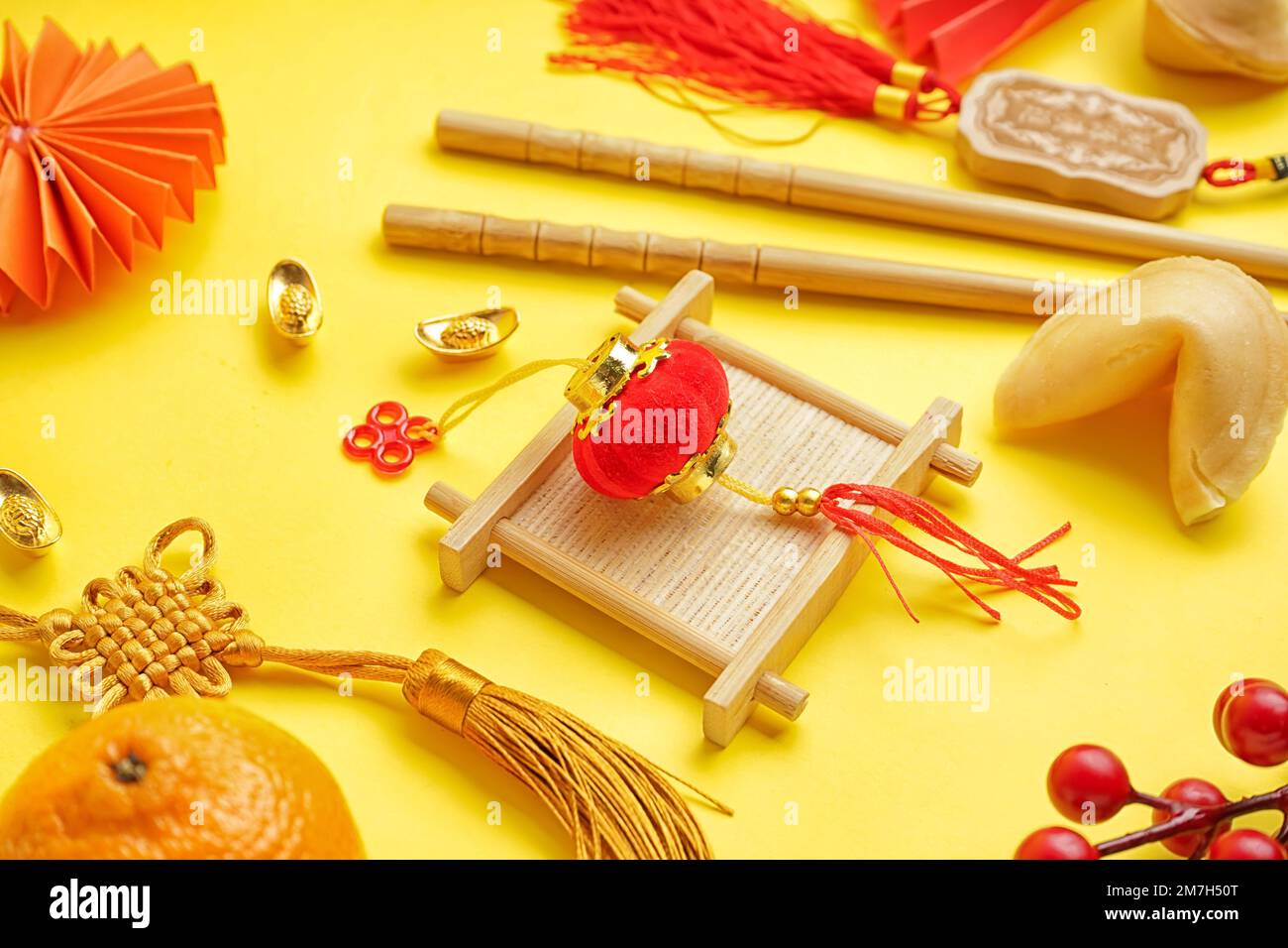 Different Chinese symbols on yellow background, closeup Stock Photo - Alamy