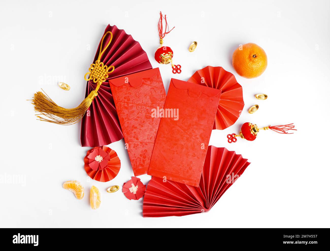 Red envelopes and Chinese symbols on white background Stock Photo - Alamy