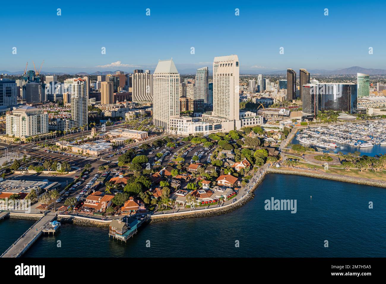 Seaport Village San Diego Downtown Waterfront hotels Aerial Stock Photo ...