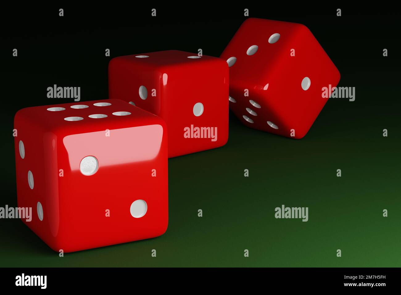 Three red dices on green background. 3D Render Stock Photo - Alamy