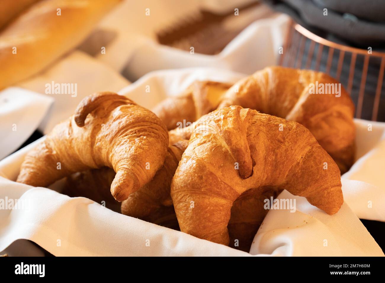 Fresh bakery bred rolls croissants buffet hotel Stock Photo - Alamy