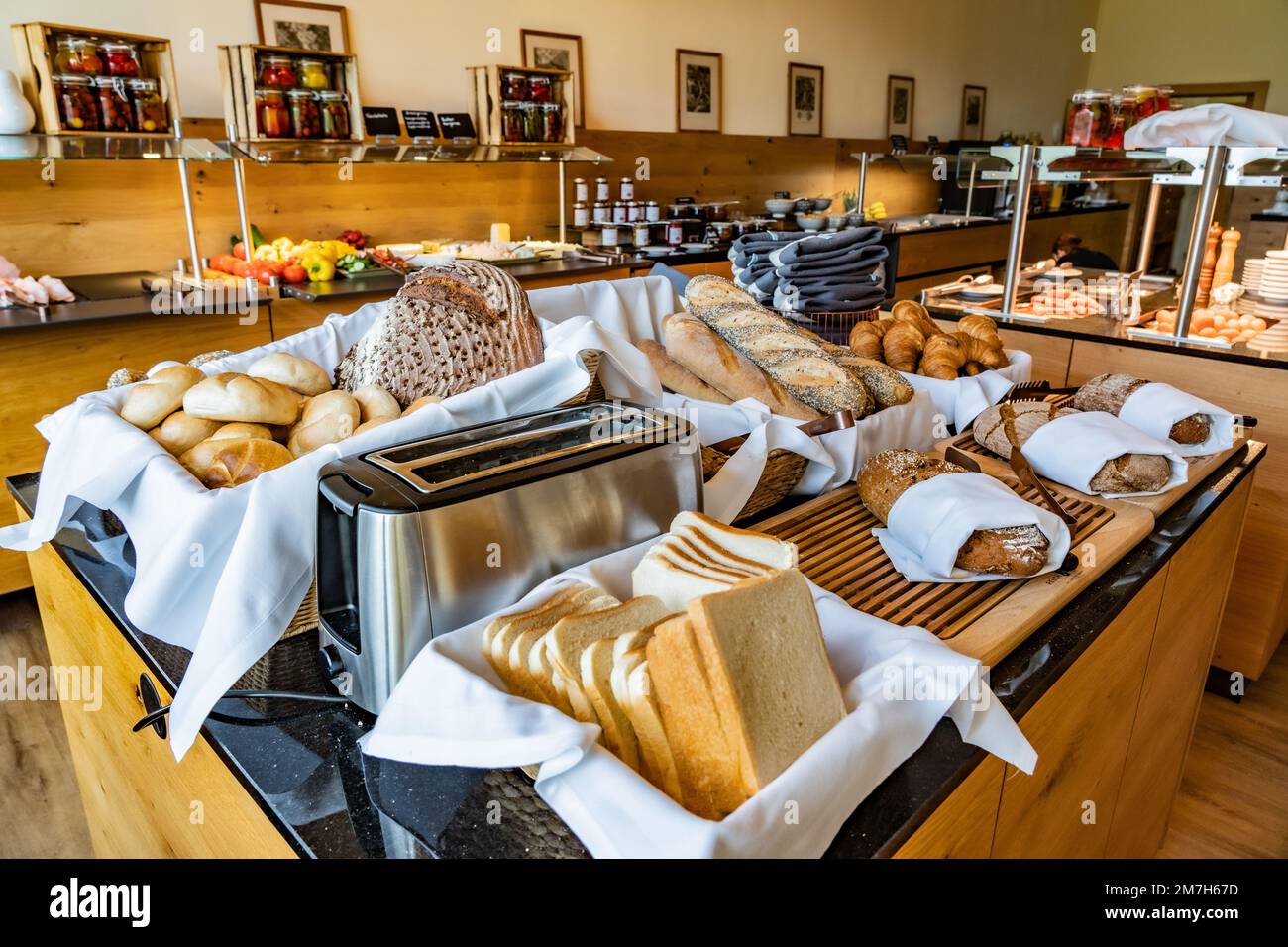 Fresh bakery bred rolls croissants buffet hotel Stock Photo - Alamy