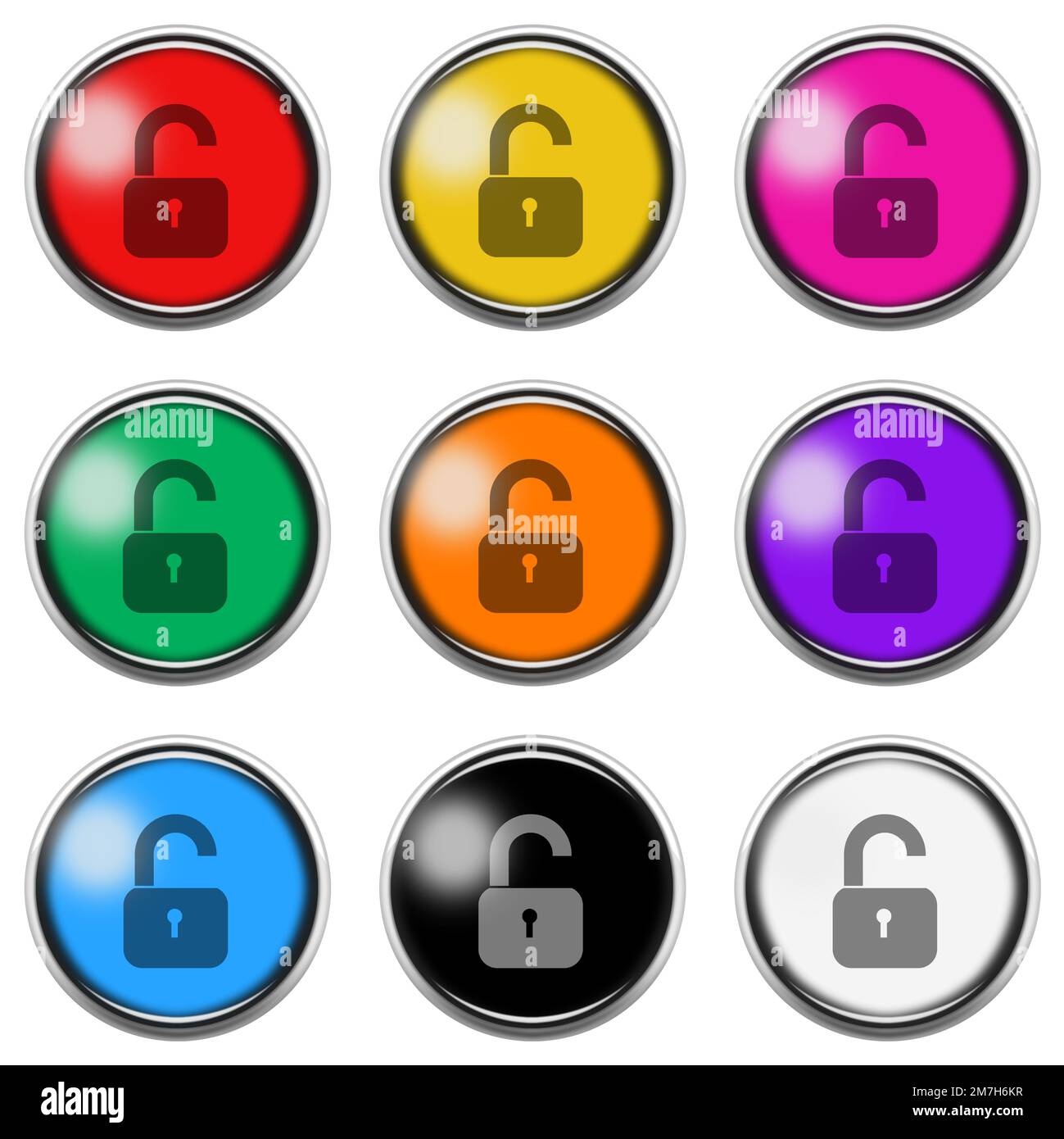 Unlock button icon set isolated on white with clipping path 3d ...
