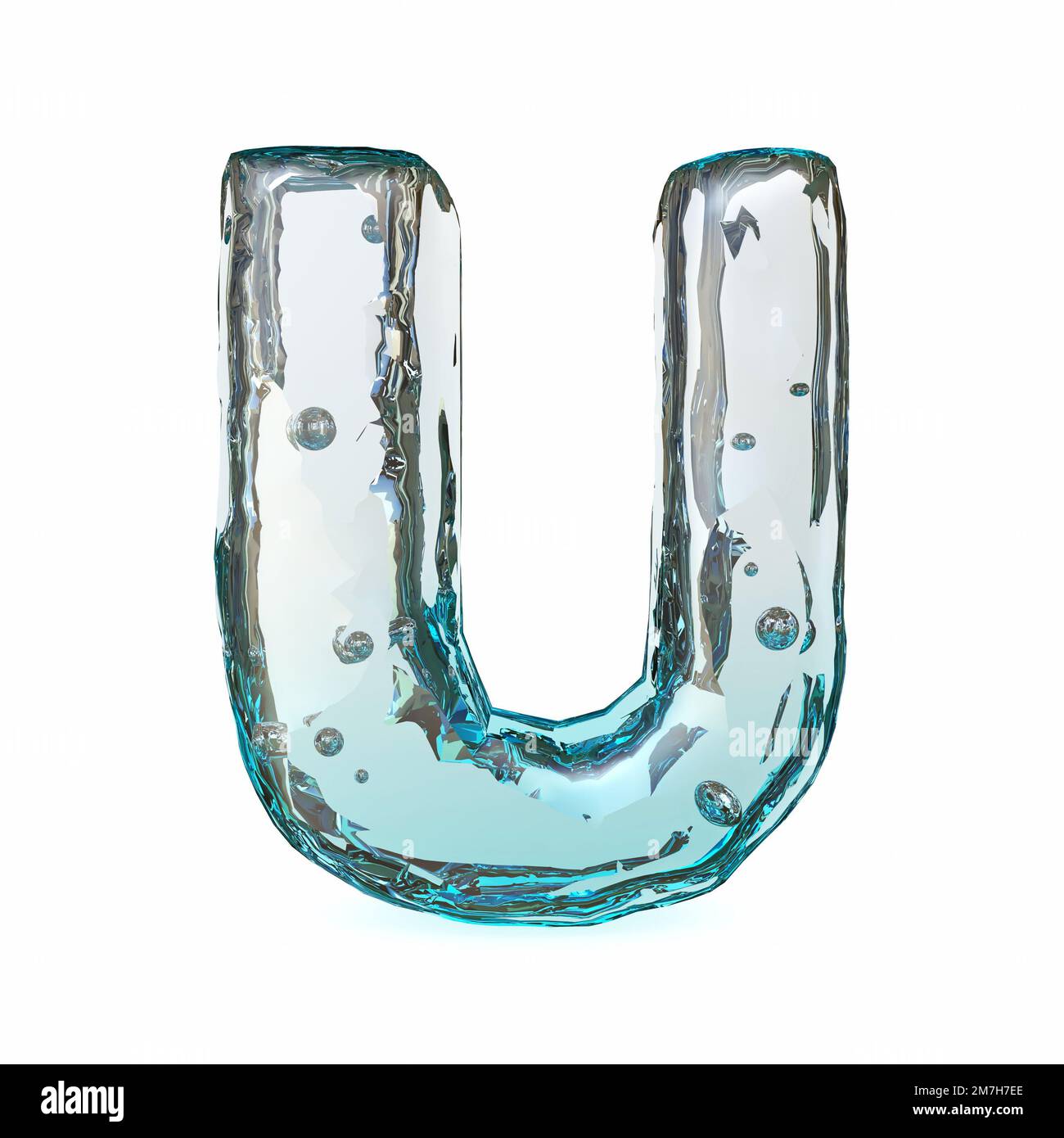 Blue ice font Letter U 3D rendering illustration isolated on white ...