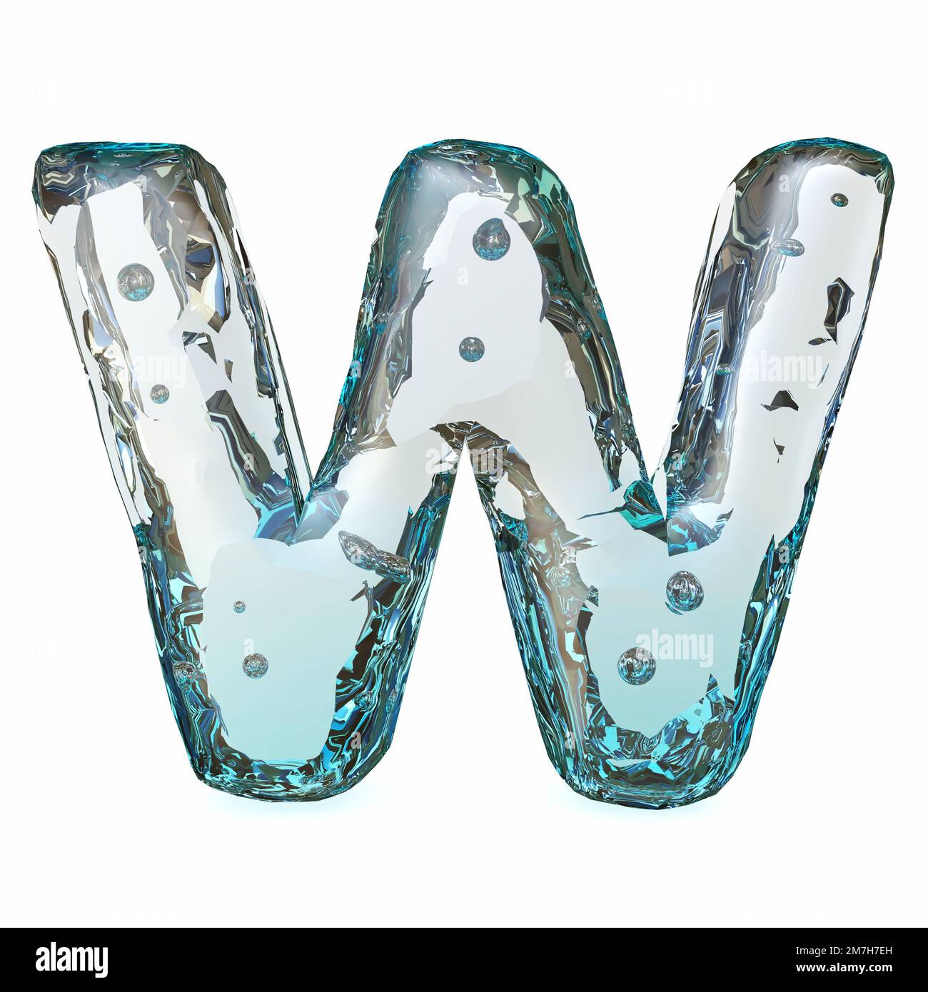 Blue ice font Letter W 3D rendering illustration isolated on white ...