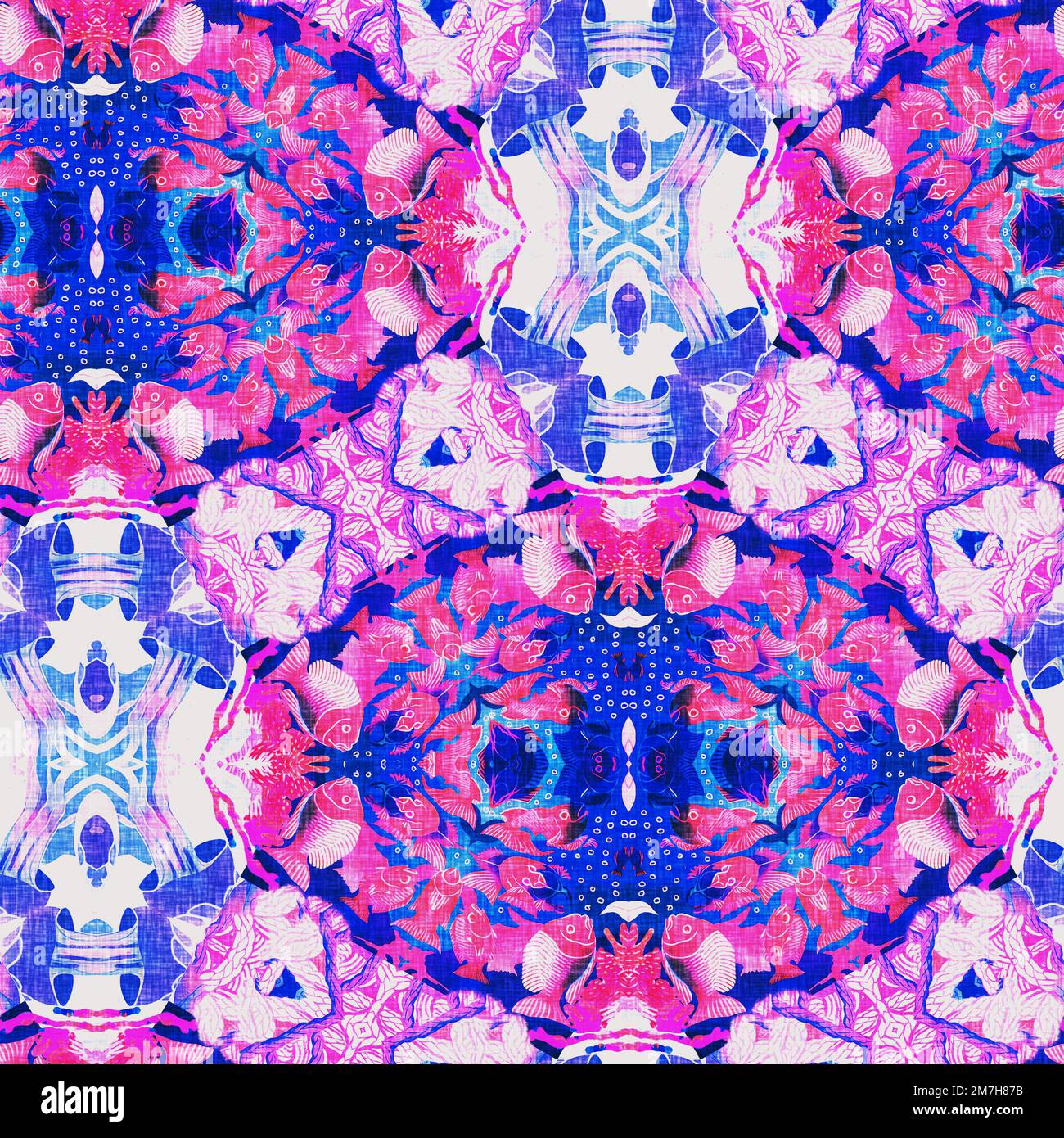 Bright Red Blue white vibrant watercolor batik azulejos tile background ...