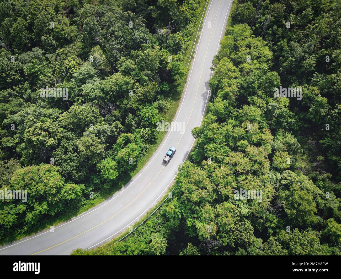curve road top - Aerial top view rural road in the forest, road and ...
