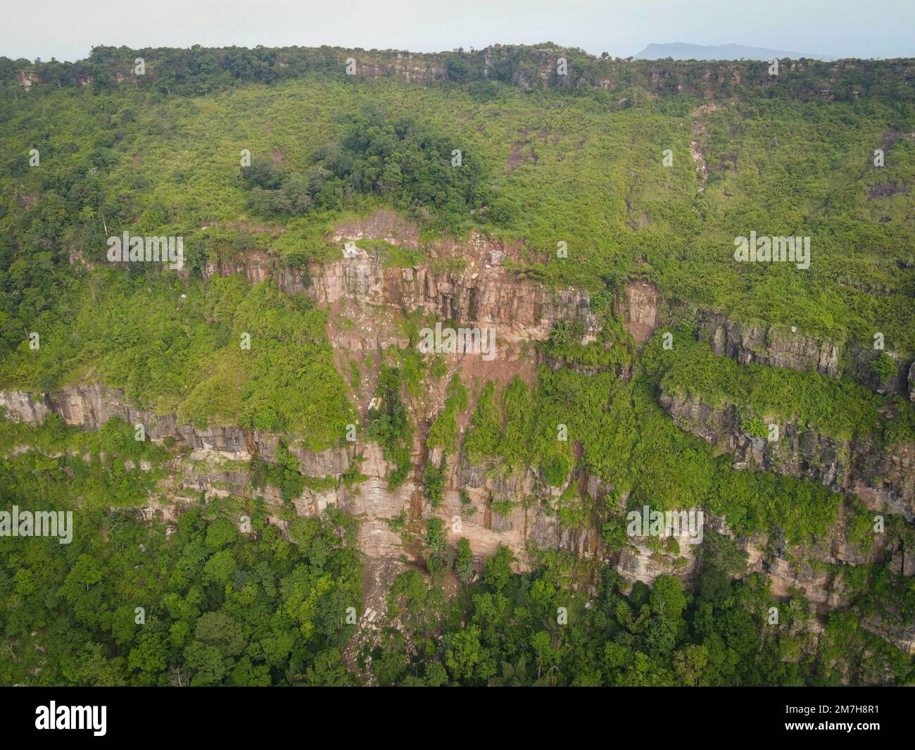 Aerial top view forest tree, Cliff large on the mountain in Asian ...