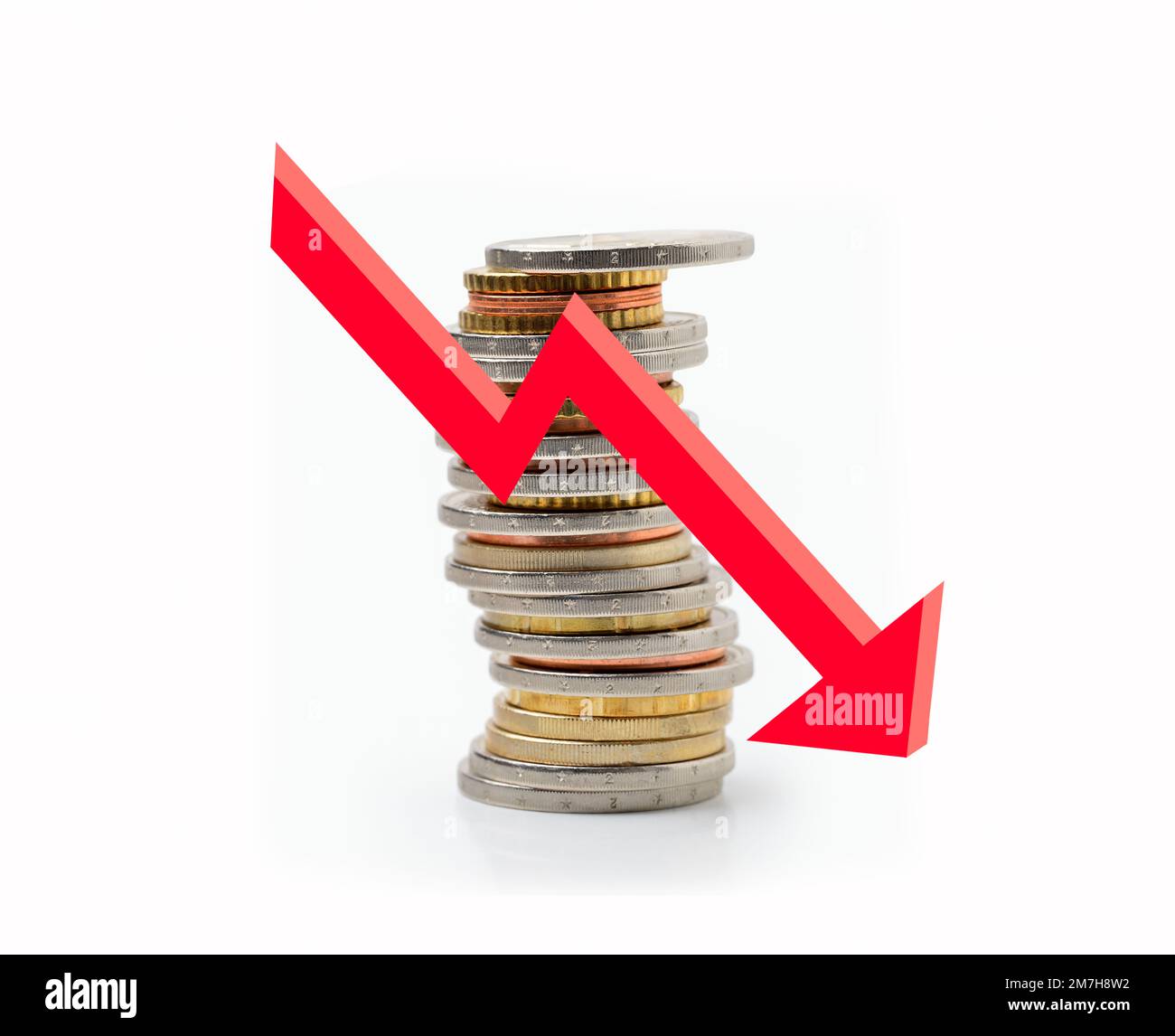Coin stack step down graph with red arrow, Risk management business ...