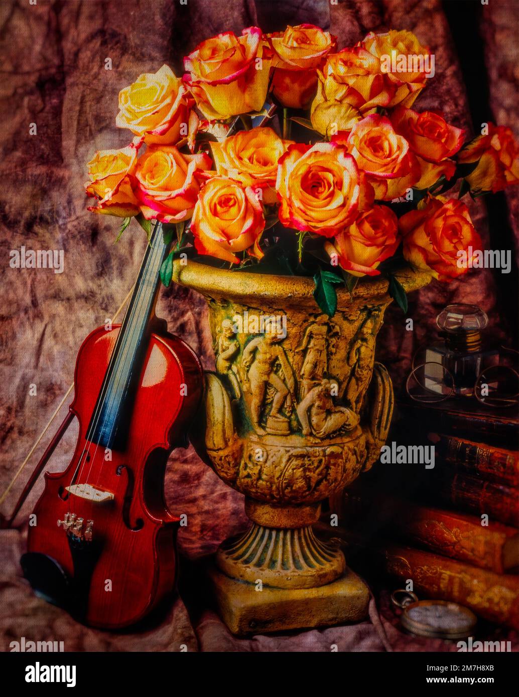 Violin And Roses Still Life Stock Photo - Alamy