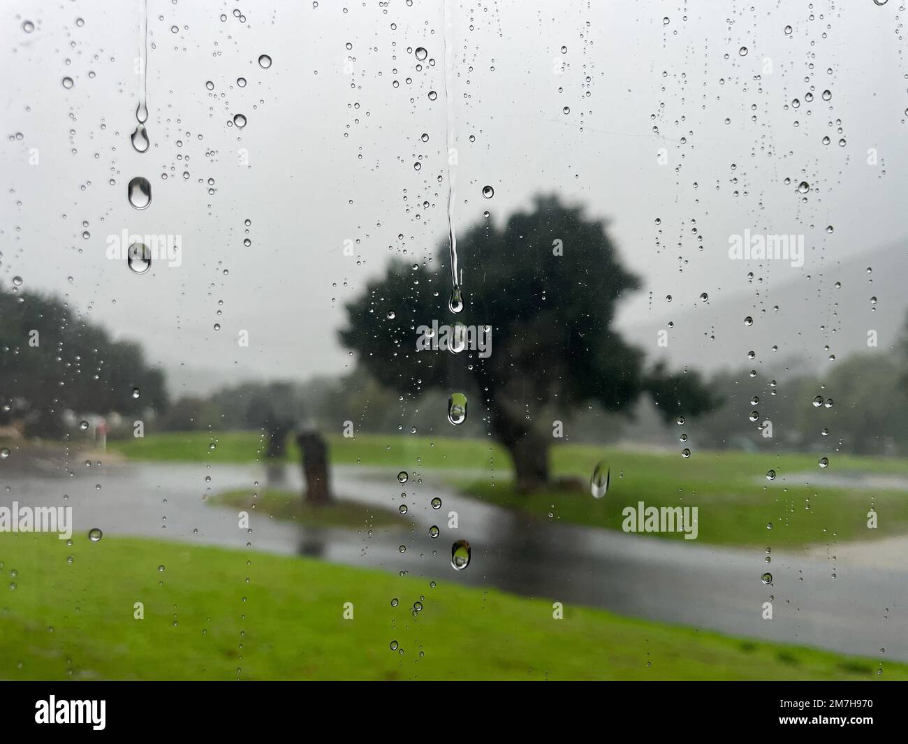 Santa Barbara, California, U.S.A. 9th Jan, 2023. Raindrops on a window ...