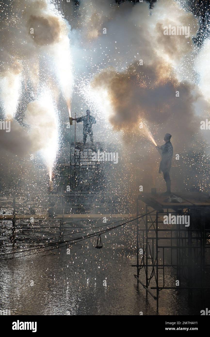 Traditional Japanese fireworks in Takayama, Japan - deployed from ...