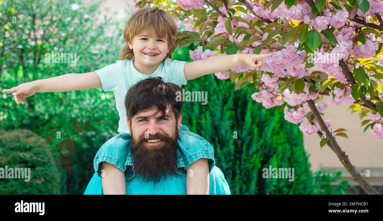 Happy fathers day. Boy with father enjoying together in park. Happy ...