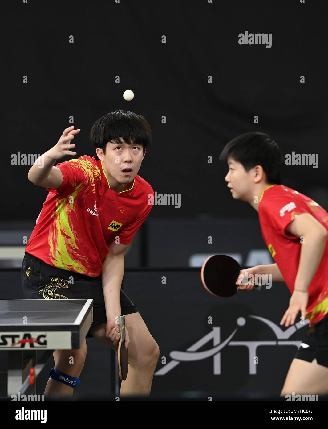 Doha, Qatar. 9th Jan, 2023. Wang Chuqin (L)/Sun Yingsha of China ...