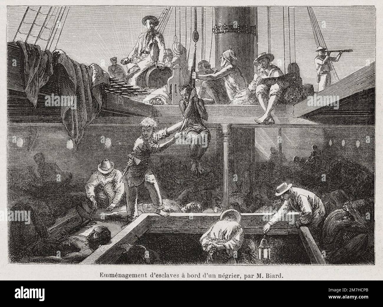 This image depicts enslaved Africans being loaded onto a ship Stock ...