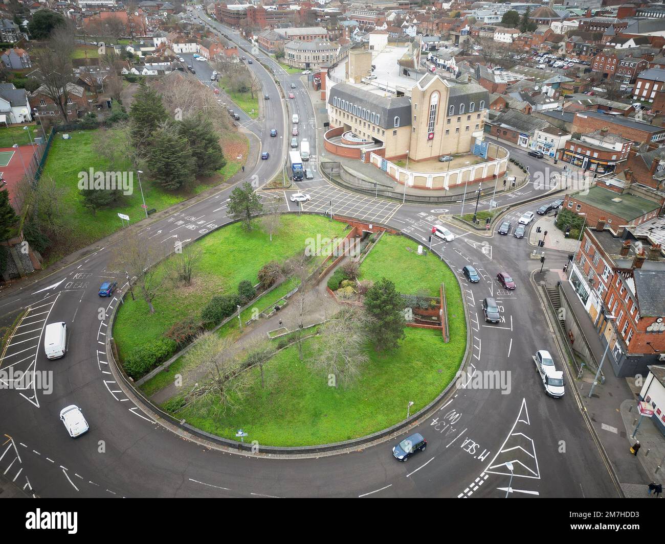 An aerial view of a roundabout in a city Stock Photo - Alamy