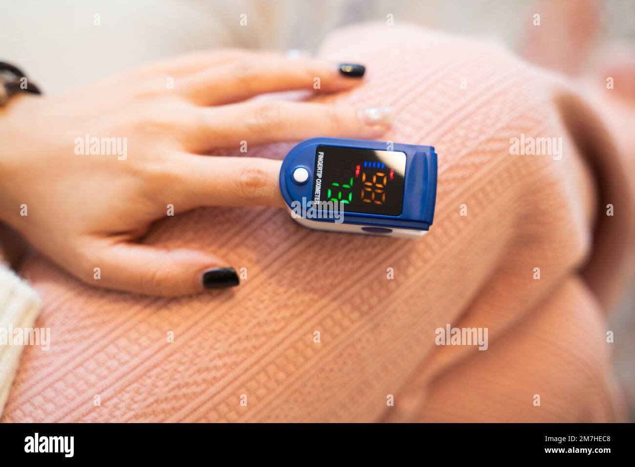 Close up Finger of patient watching and Checking blood oxygen Stock ...