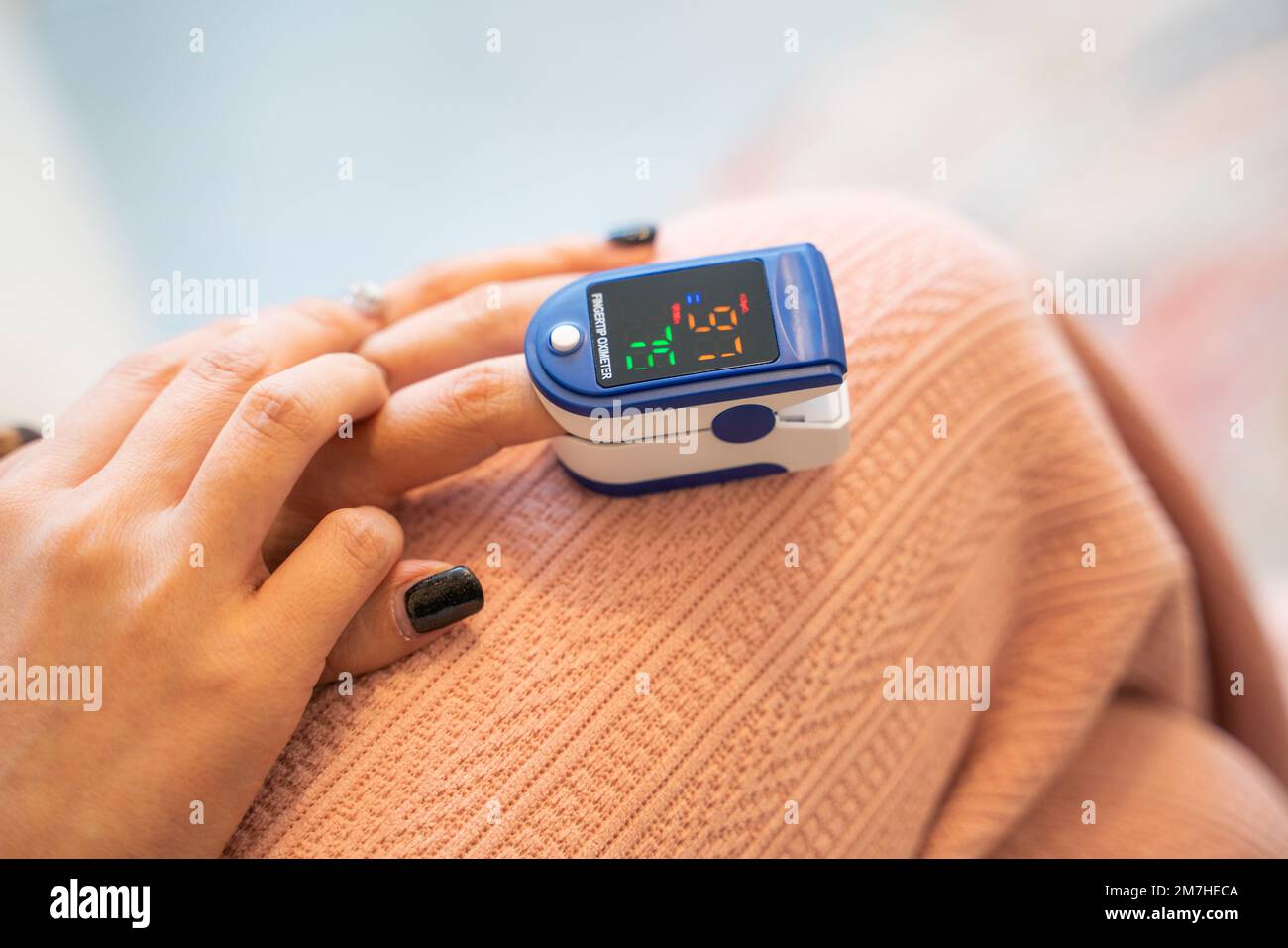 Close up Finger of patient watching and Checking blood oxygen Stock ...