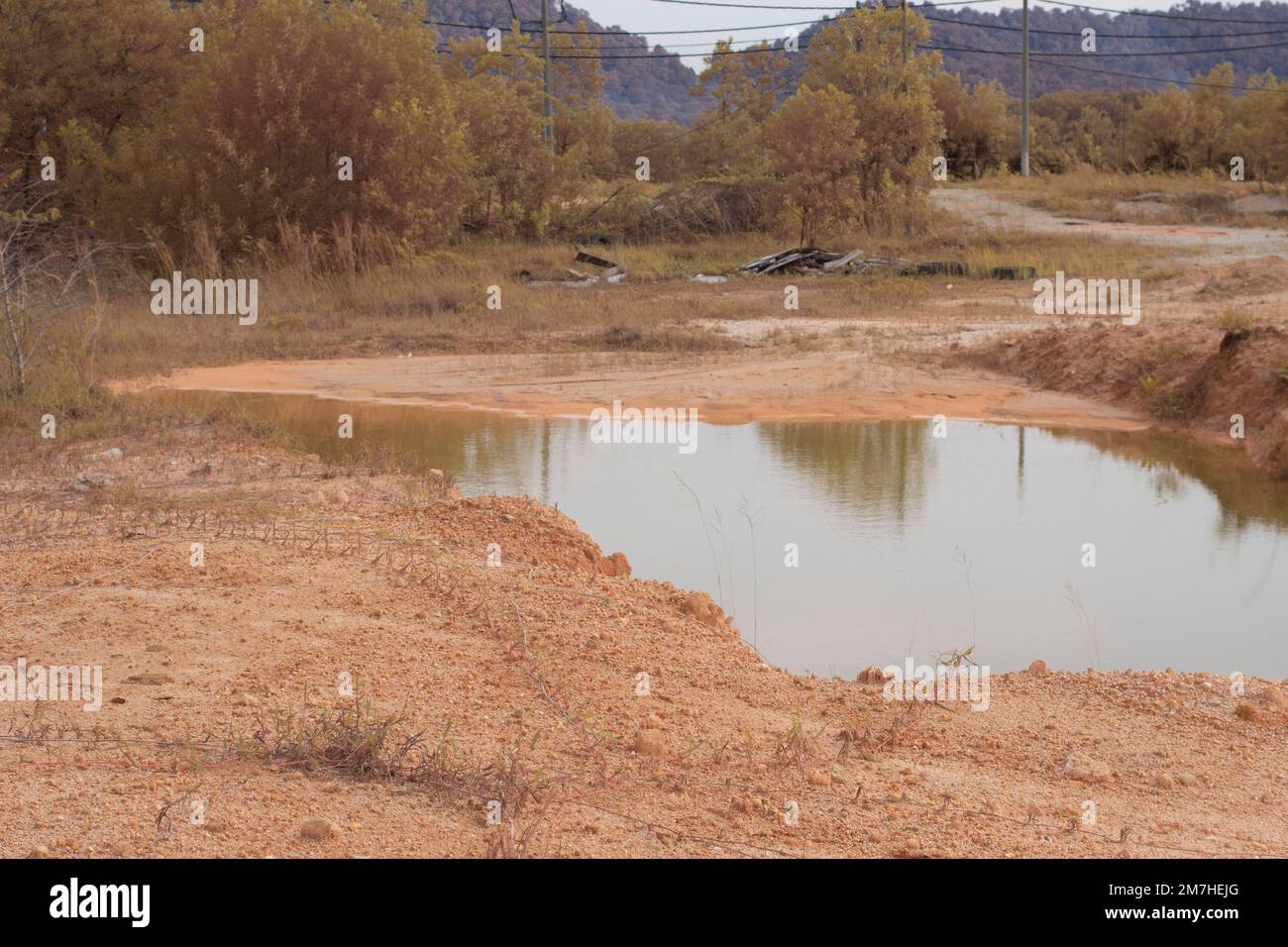scene around the deserted land due to deforestation and earth mining ...