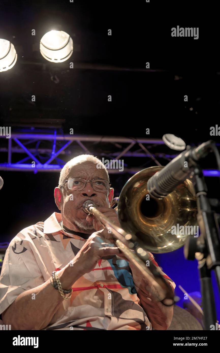Paris, France. 29th Nov, 2022. Fred Wesley performs in concert at New ...
