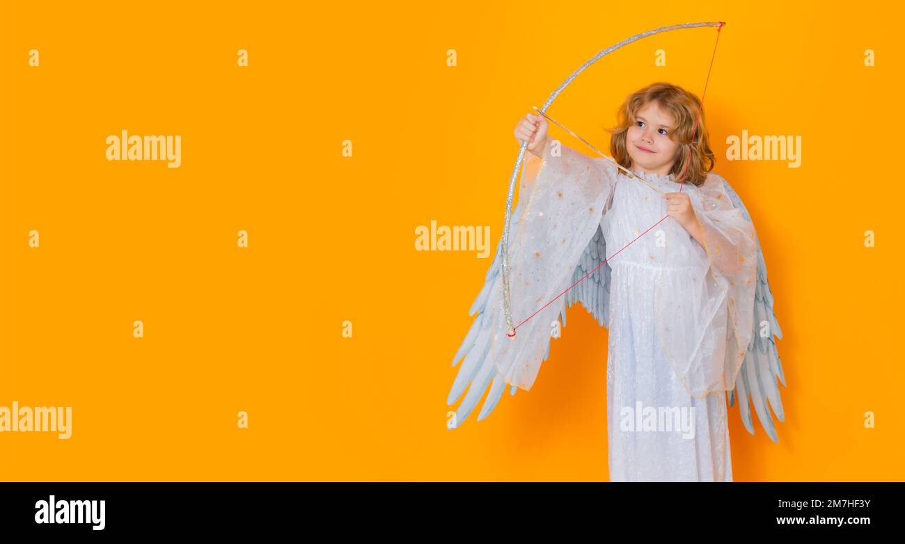Little angel with bow and arrow. Valentines day. Kid with angel wings ...