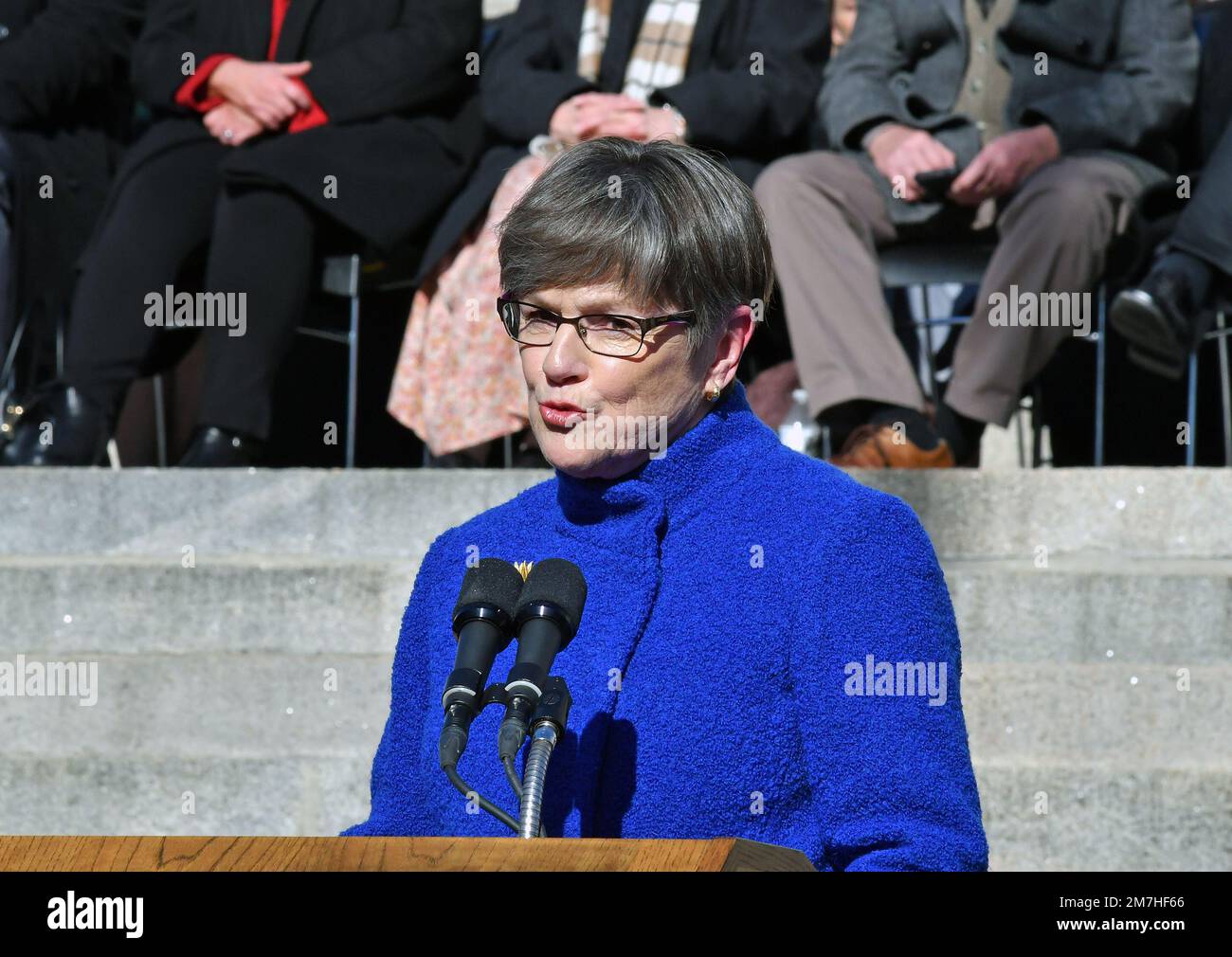TOPEKA, KANSAS - JANUARY 9, 2023 Kansas Democratic Governor Laura Kelly ...