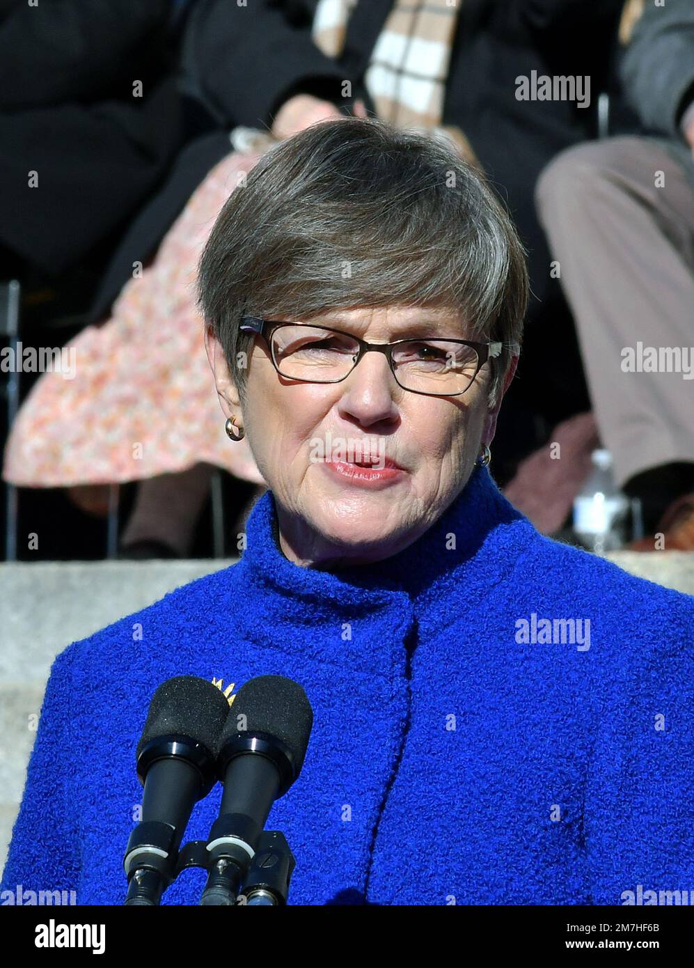 TOPEKA, KANSAS - JANUARY 9, 2023 Kansas Democratic Governor Laura Kelly ...