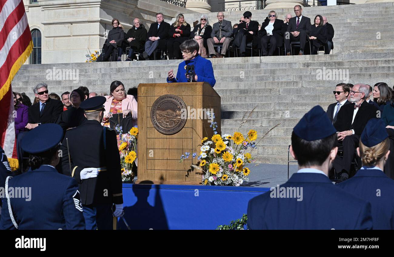 TOPEKA, KANSAS - JANUARY 9, 2023 Kansas Democratic Governor Laura Kelly ...