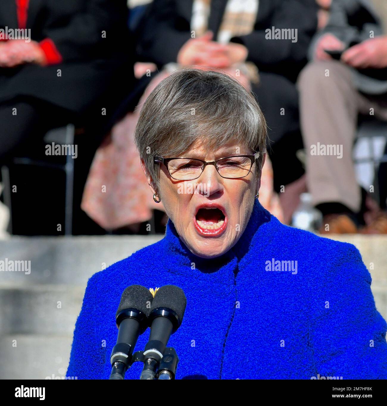 TOPEKA, KANSAS - JANUARY 9, 2023 Kansas Democratic Governor Laura Kelly ...