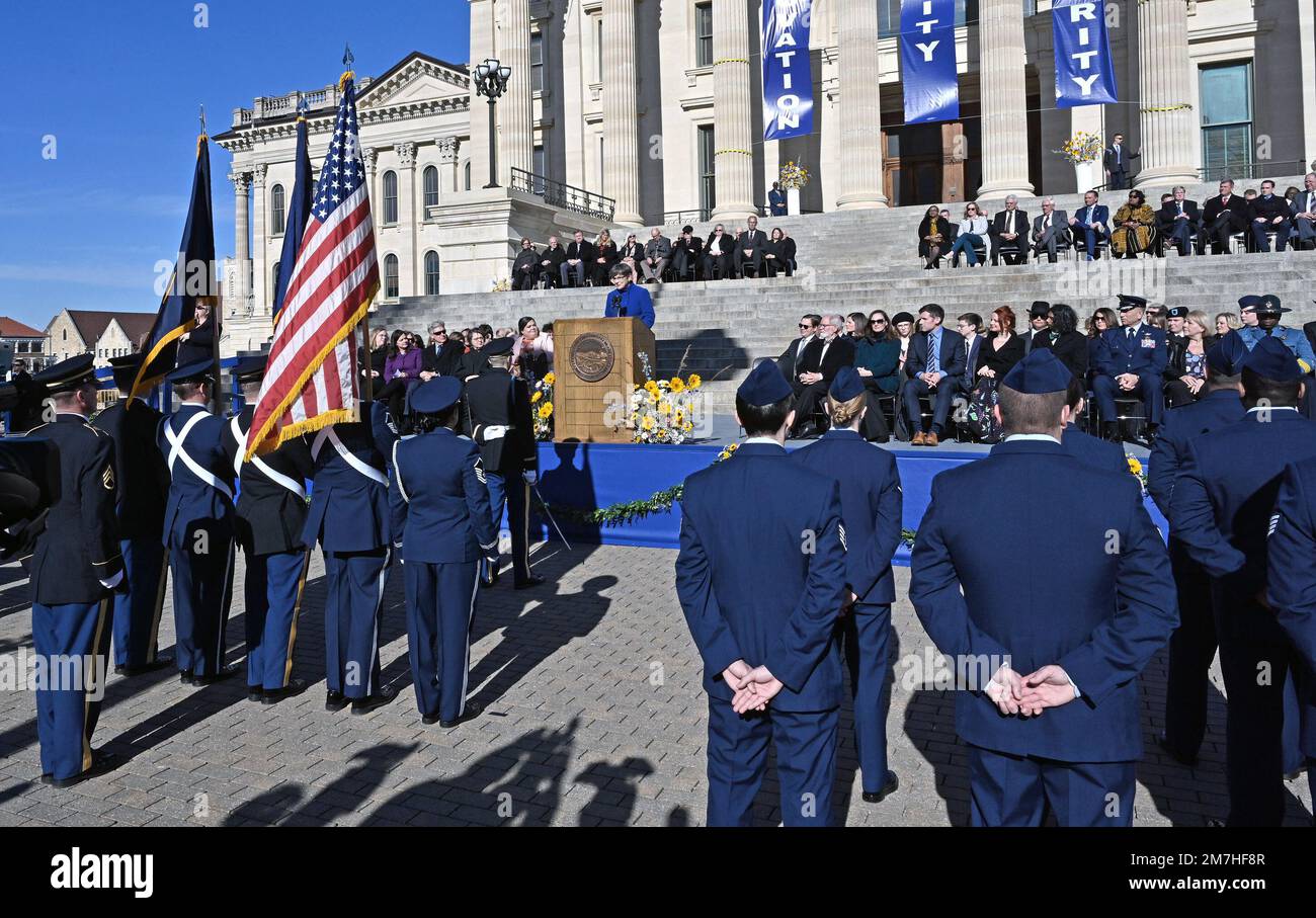 TOPEKA, KANSAS - JANUARY 9, 2023 Kansas Democratic Governor Laura Kelly ...
