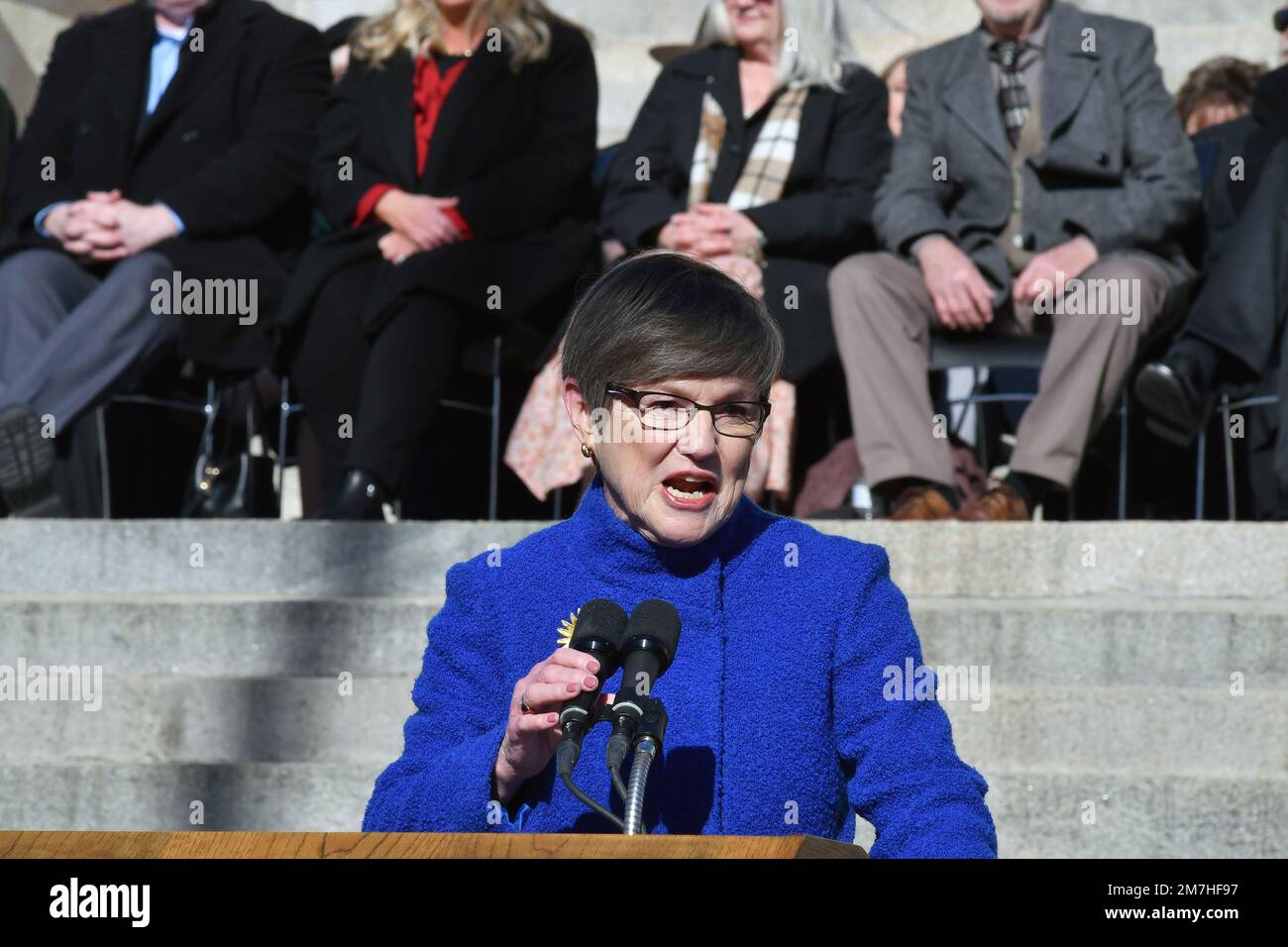 TOPEKA, KANSAS - JANUARY 9, 2023 Kansas Democratic Governor Laura Kelly ...