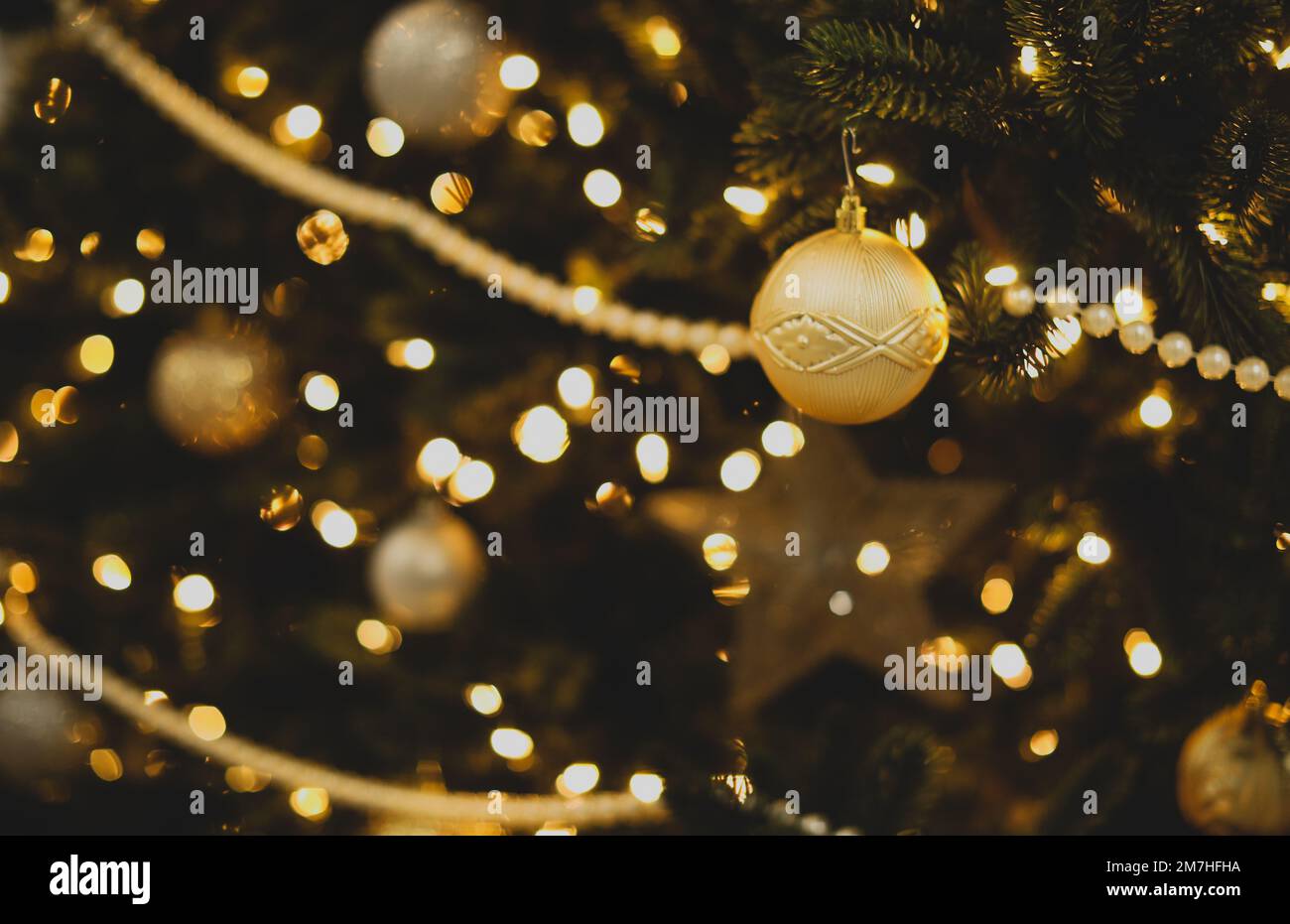 Christmas tree decoration presents Christmas lights warm colors Stock ...