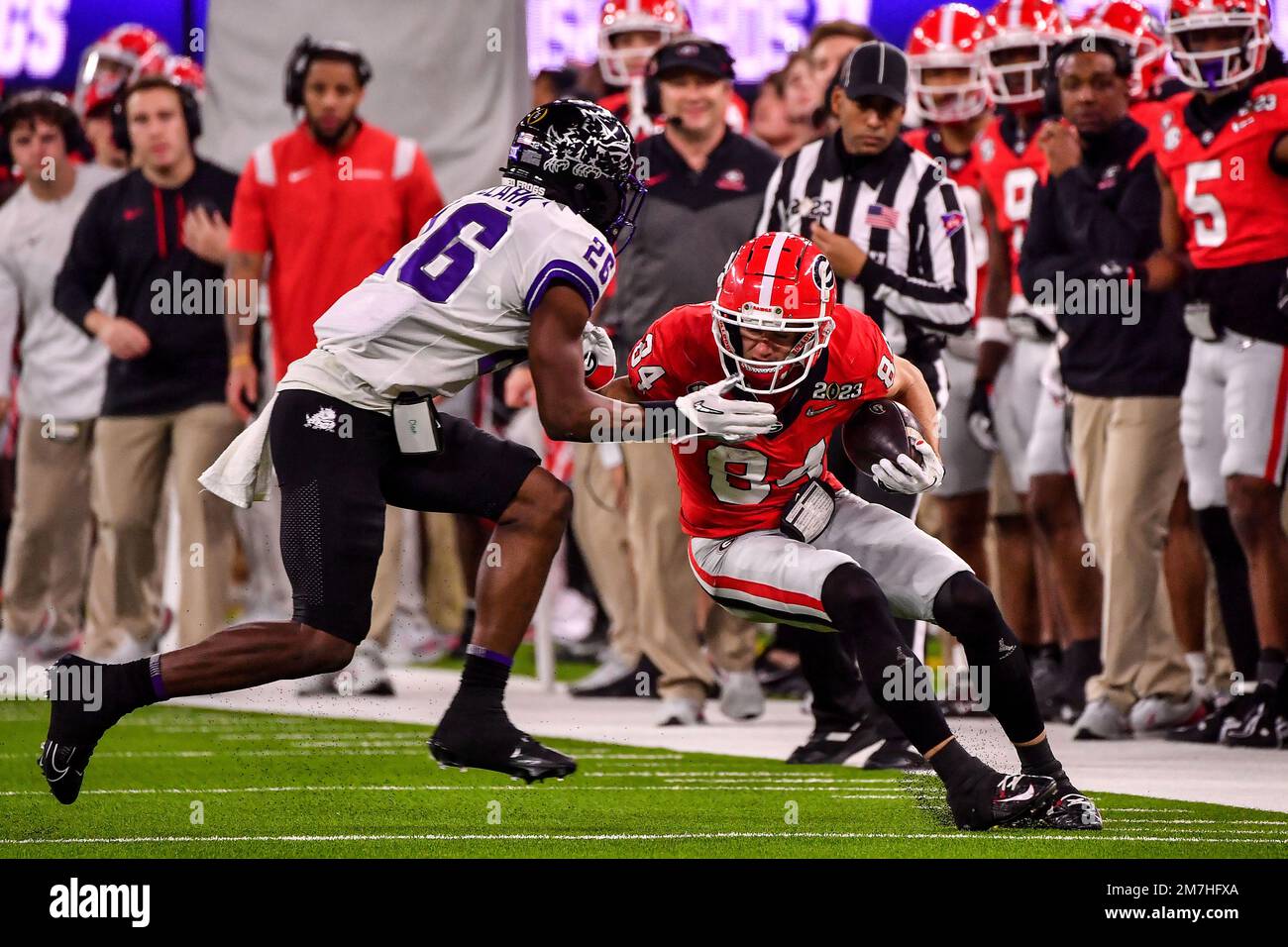 Inglewood, CA. 9th Jan, 2023. Georgia Bulldogs wide receiver Ladd McConkey (84) catches the pass ...