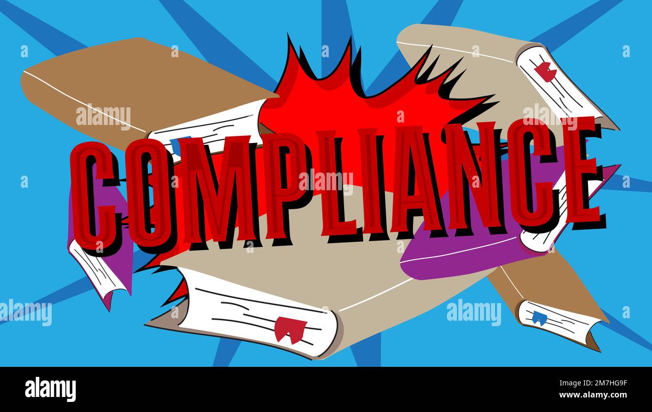 Compliance word on a book, cartoon vector illustration Stock Vector ...