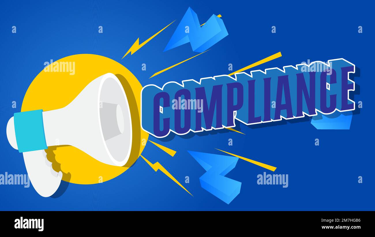 Compliance text with cartoon Megaphone. Vector Announcement ...