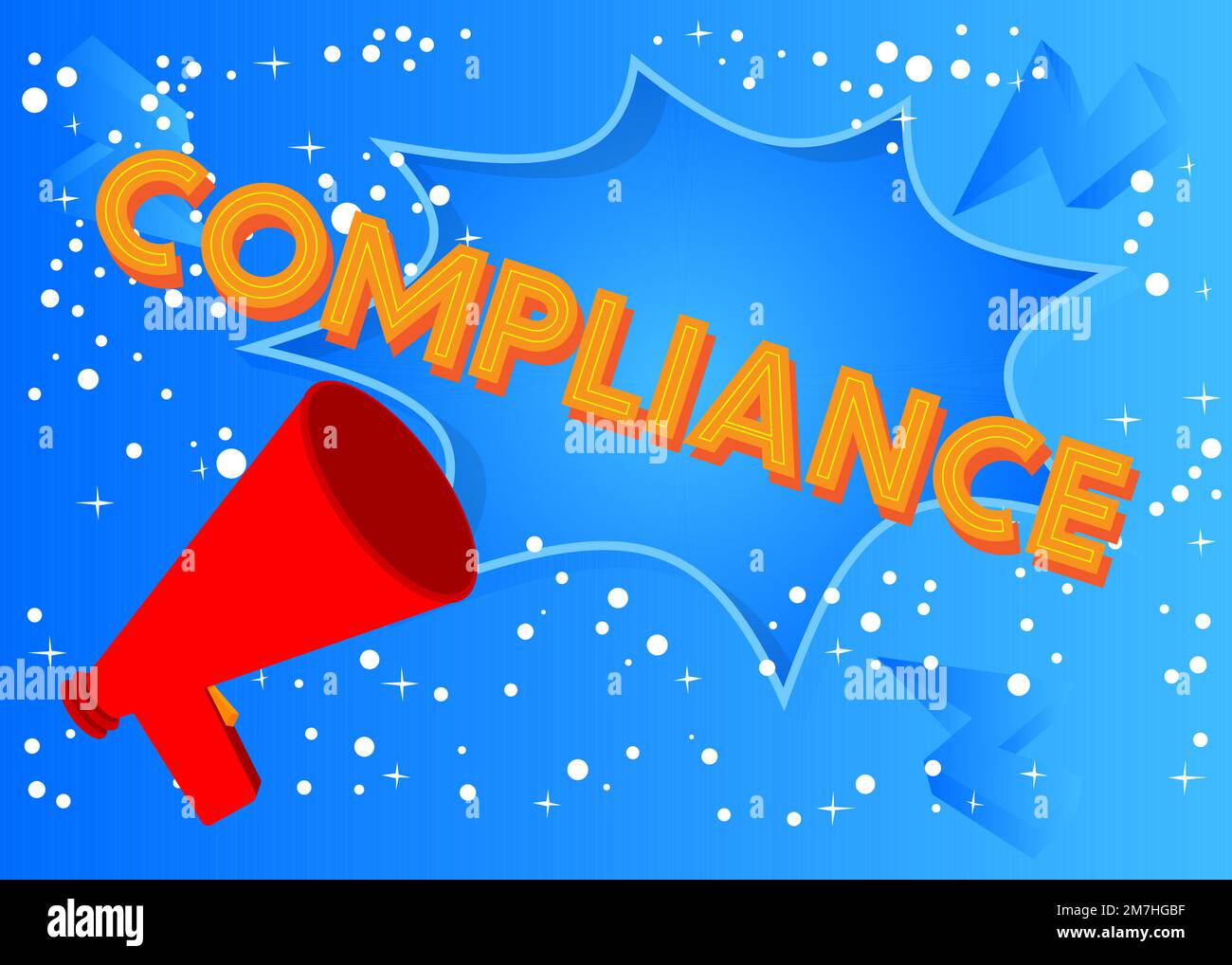 Compliance text with cartoon Megaphone. Vector Announcement ...