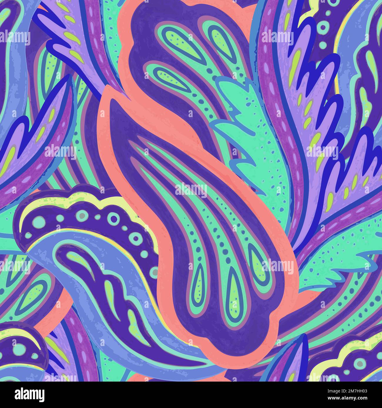 Psychedelic ornamental pattern. Hand drawn texture with floral and ...