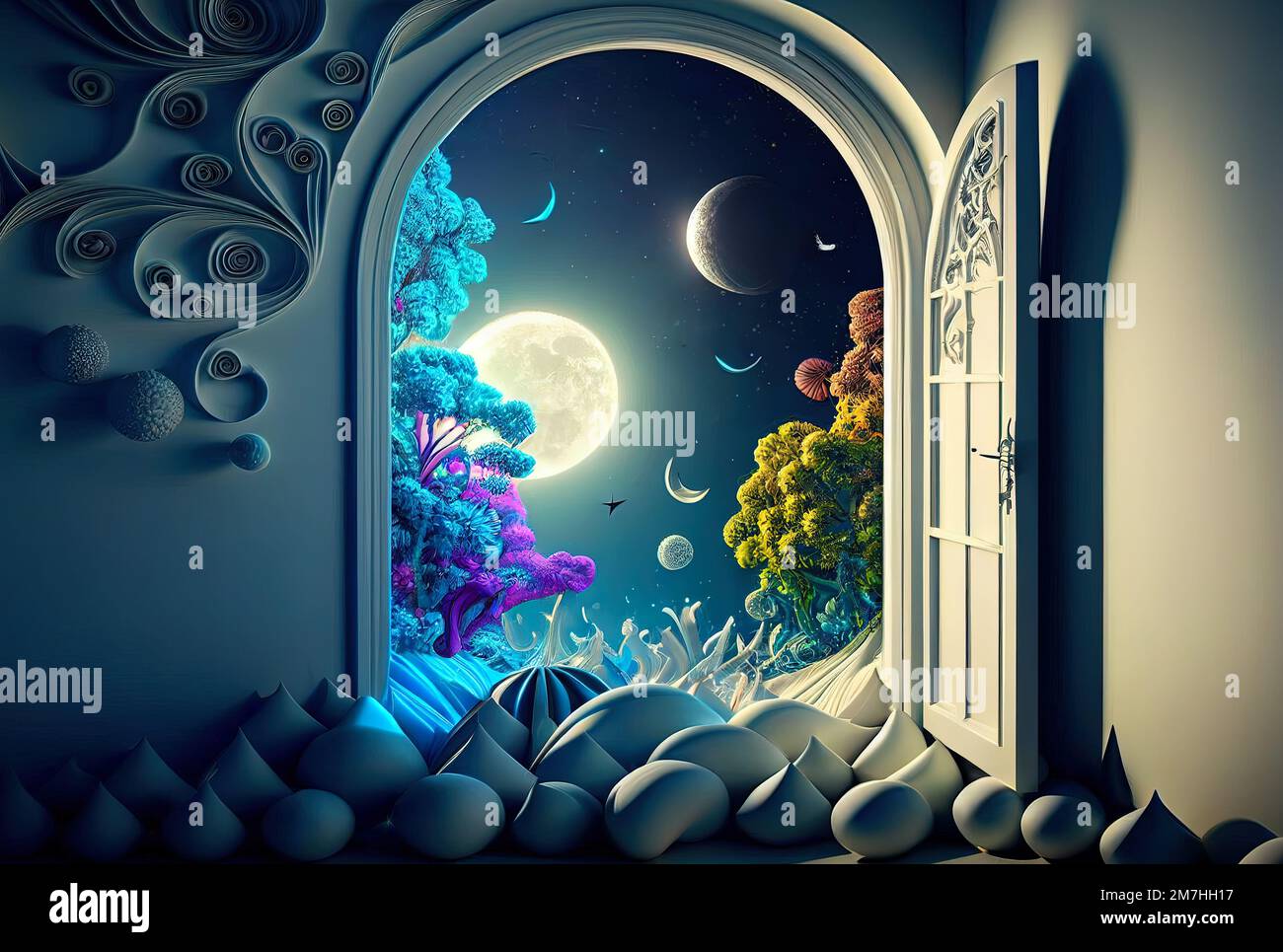 designer fantastic fabulous interior of a cozy room with a portal to ...