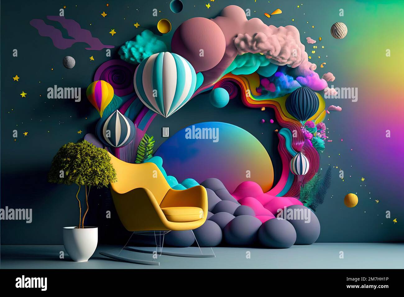 fantastic design creative interior with a portal on the wall leading to ...