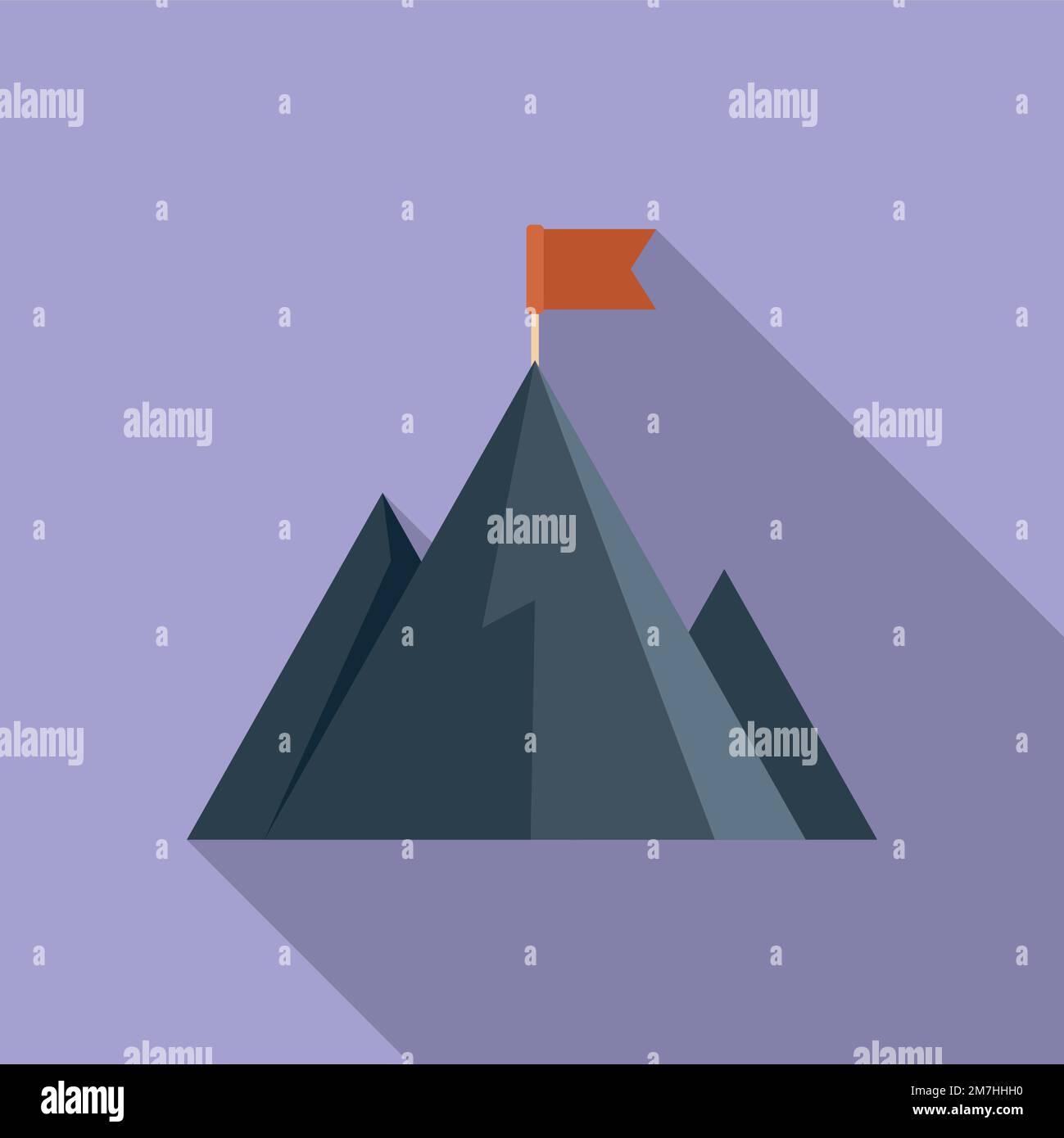 Challenge flag on mountain icon flat vector. Top career. Climb target ...