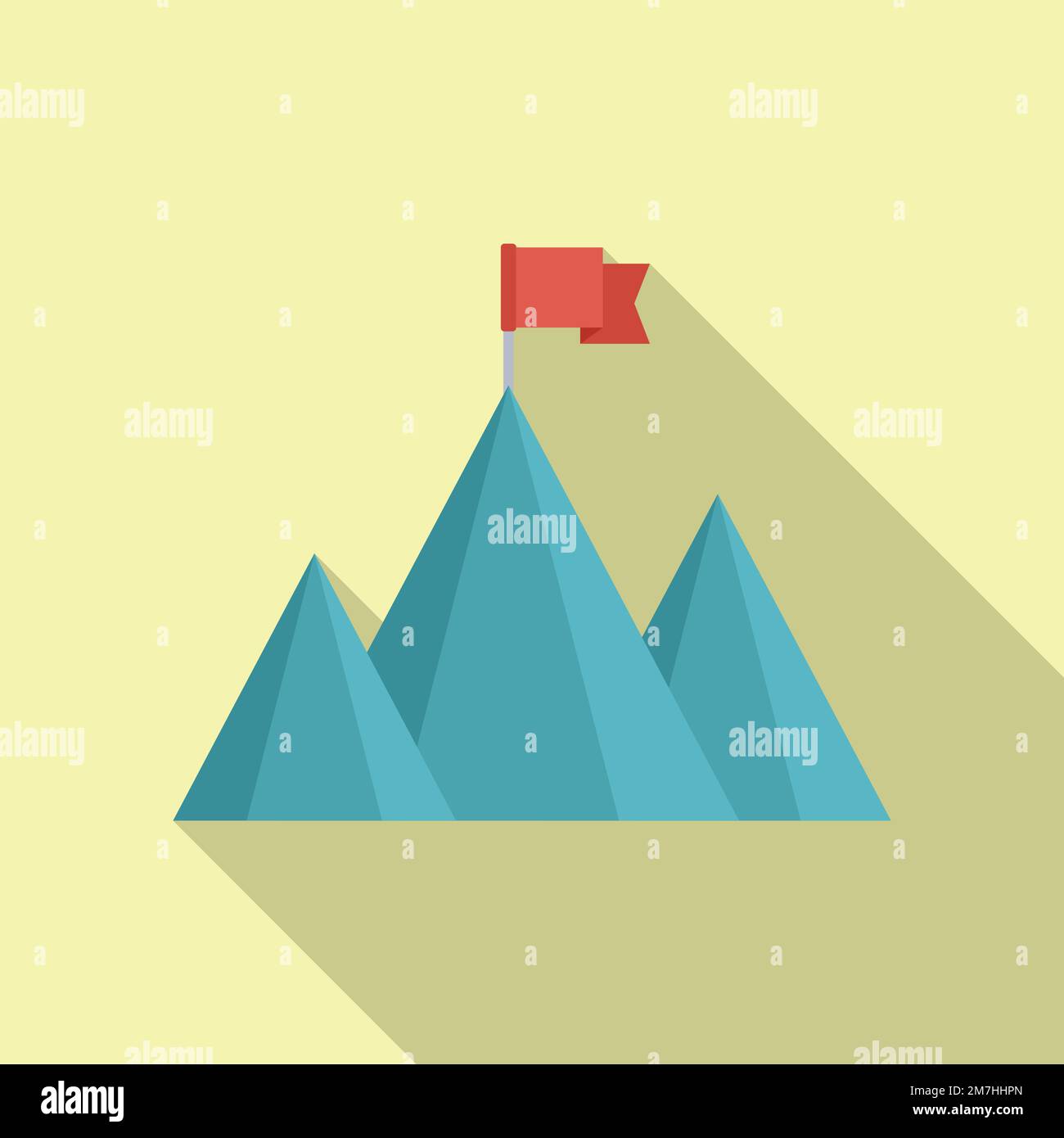 Direction flag on mountain icon flat vector. Top career. Path goal ...