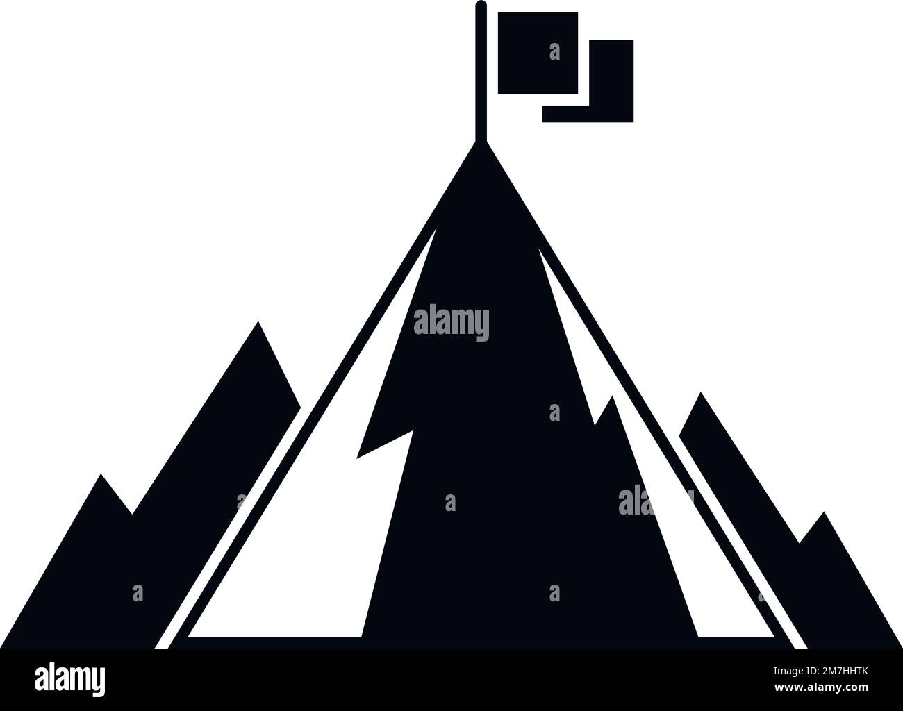 Achieve flag on mountain icon simple vector. Top career. Climb success ...